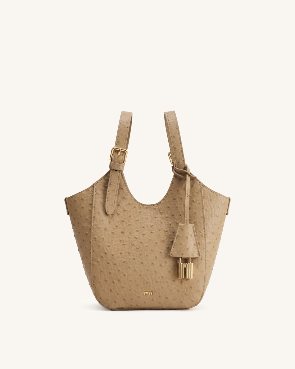 Ines Faux Ostrich Padlock Tote Bag - Khaki - JW PEI LATAM