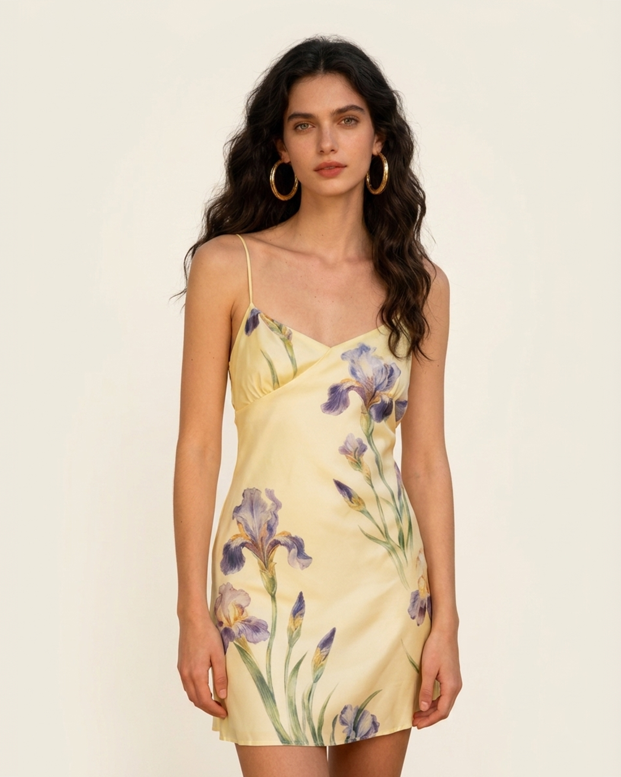 Iris Print Satin Slip Mini Dress - Soft Yellow - JW PEI LATAM